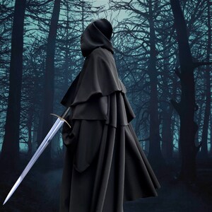 Witch King Cloak, Black FULL Circle , Hooded Cloak, LARP Cosplay ...