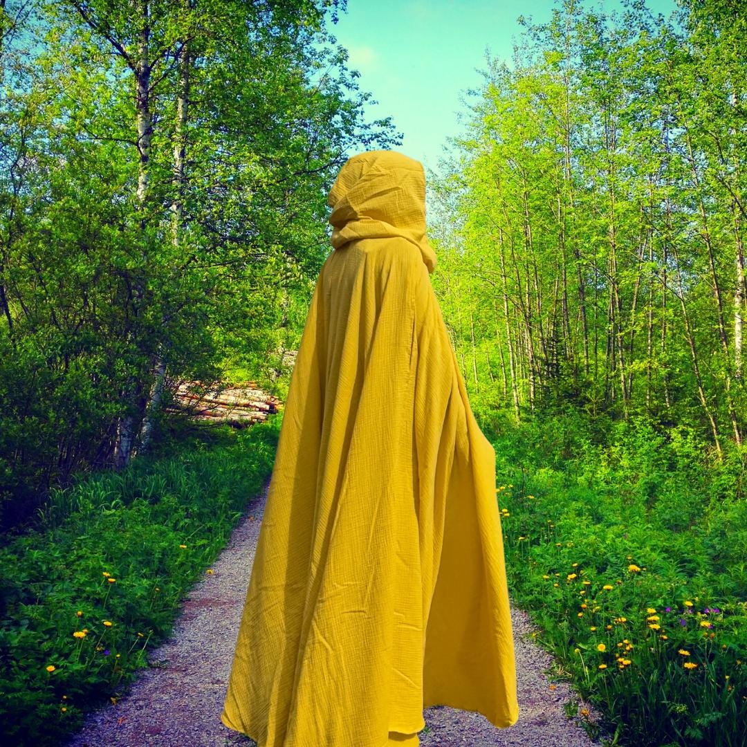 Yellow Gold Organic Linen Hooded Cloak W/pocket, Cosplay, Costume ...