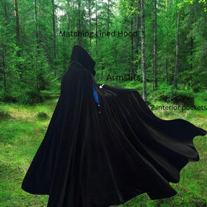 Black Velvet Full Circle Cloak, Medieval Fantasy Velvet Cloak ,hooded ...