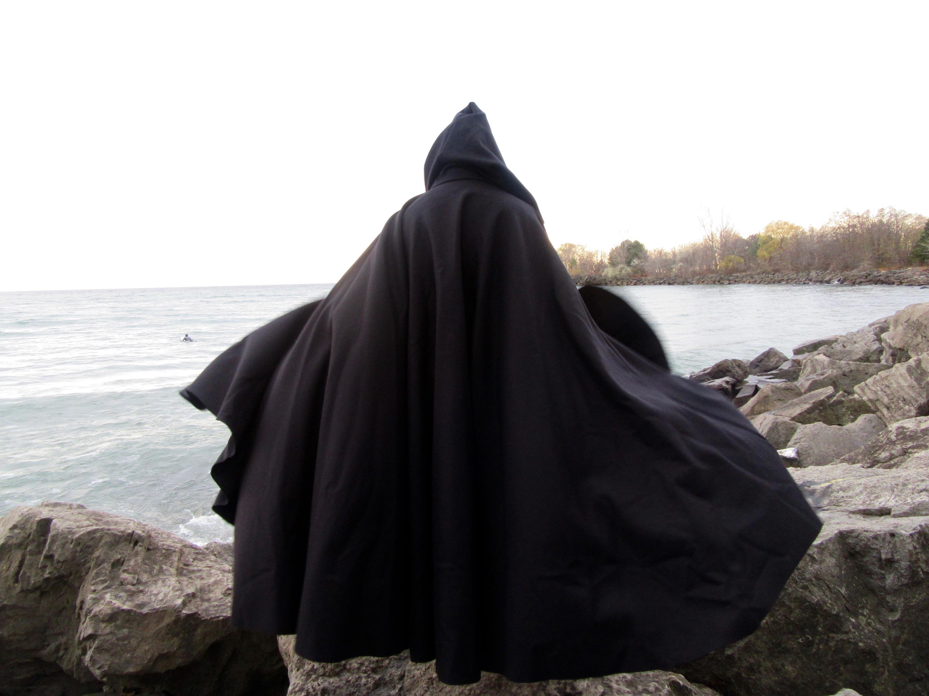 Black Melton Wool 3/4 Circle Cloak, Hooded Cloak W/pockets, Custom ...