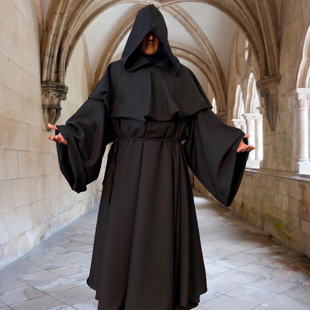 Black Medieval Monk Robe, Hooded Cowl, Pocket, Plus Size Cloak/robe - Etsy