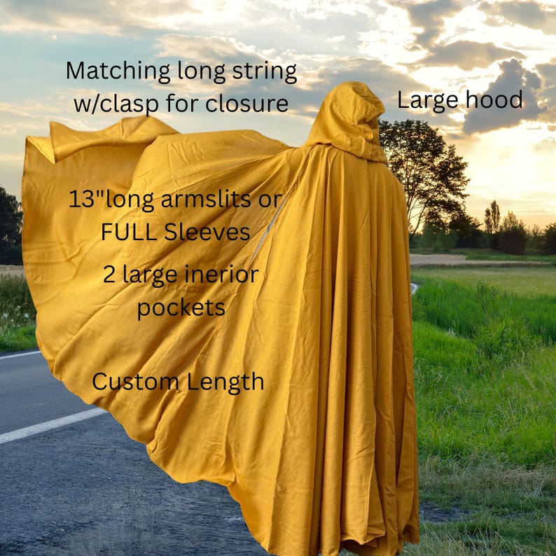 Linen Mustard Yellow FULL Circle Cloak, Hooded Cloak, Custom Length - Etsy