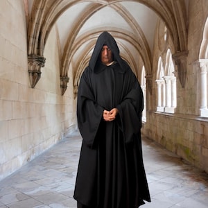 Black Tau Hooded Robe, Ritual Robe, Benedictine Cuculla Robe ...