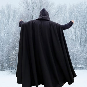 Black FULL Circle Medieval Cloak, Hooded Renaissance Cloak With Pockets ...