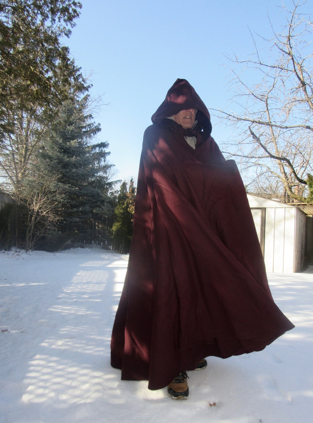Burgundy FULL CIRCLE CLOAK Hooded Cloak Large Pockets Renaissance Fair ...