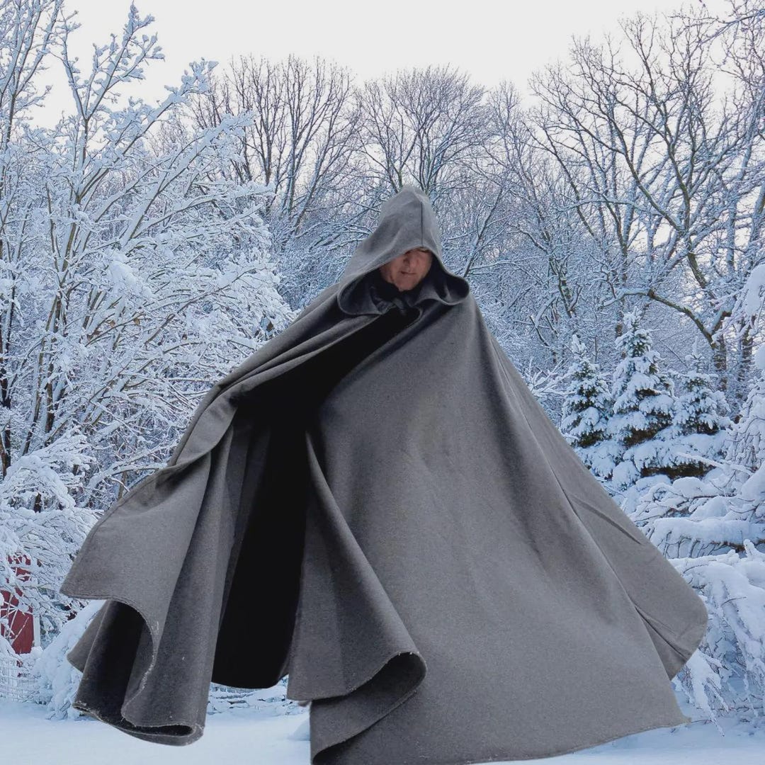 PURE WOOL Grey Melton Cloak, FULL Circle Hooded Cloak, Large Pockets ...