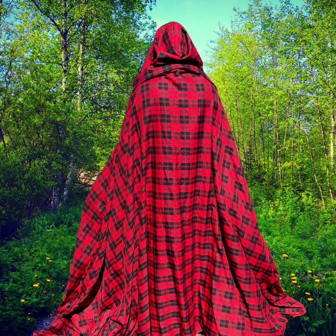 Red Plaid Renaissance Faire Cloaks~ Medieval Cosplay Hooded Black/red ...
