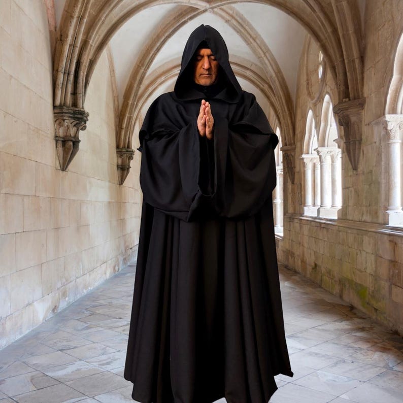 Black Medieval Monk Robe, Hooded Cowl, Pocket, Plus Size Cloak/robe - Etsy