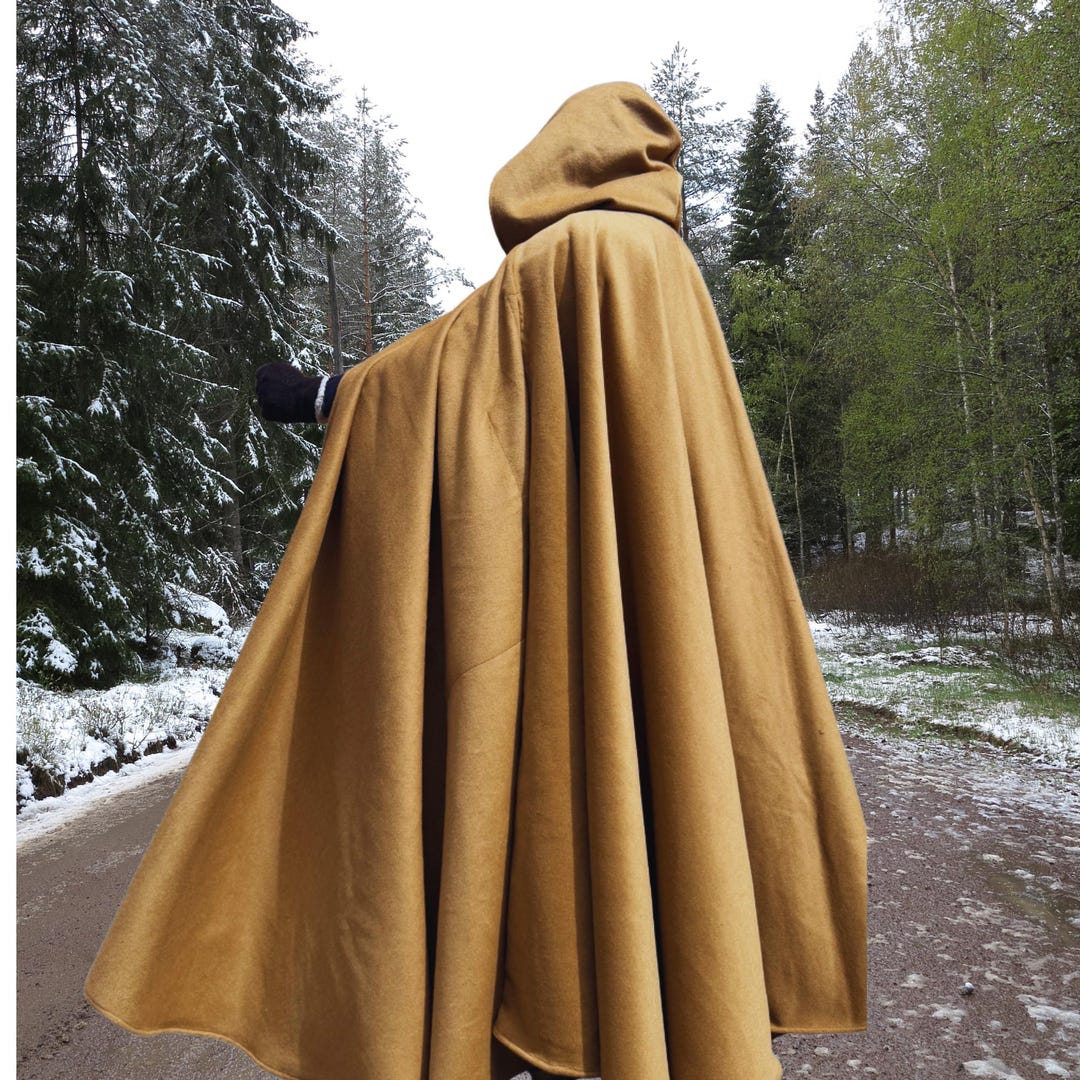 Camel Melton Wool Cloak,full Circle, Hooded With Pockets Cloaks, Custom ...