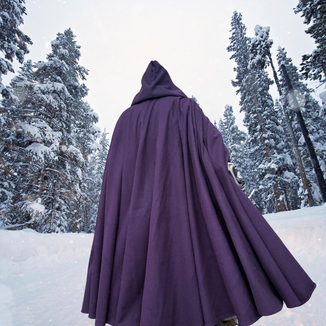 PURE WOOL Purple Melton Cloak, FULL Circle Hooded Cloak, Large Pockets ...