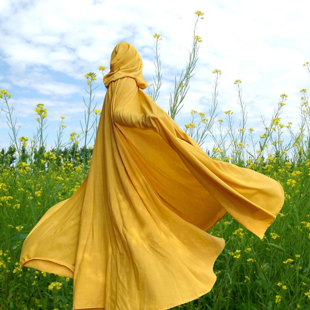 Mustard Yellow LINEN Cloak, Hooded Cloak, Larp Renaissance, Medieval ...