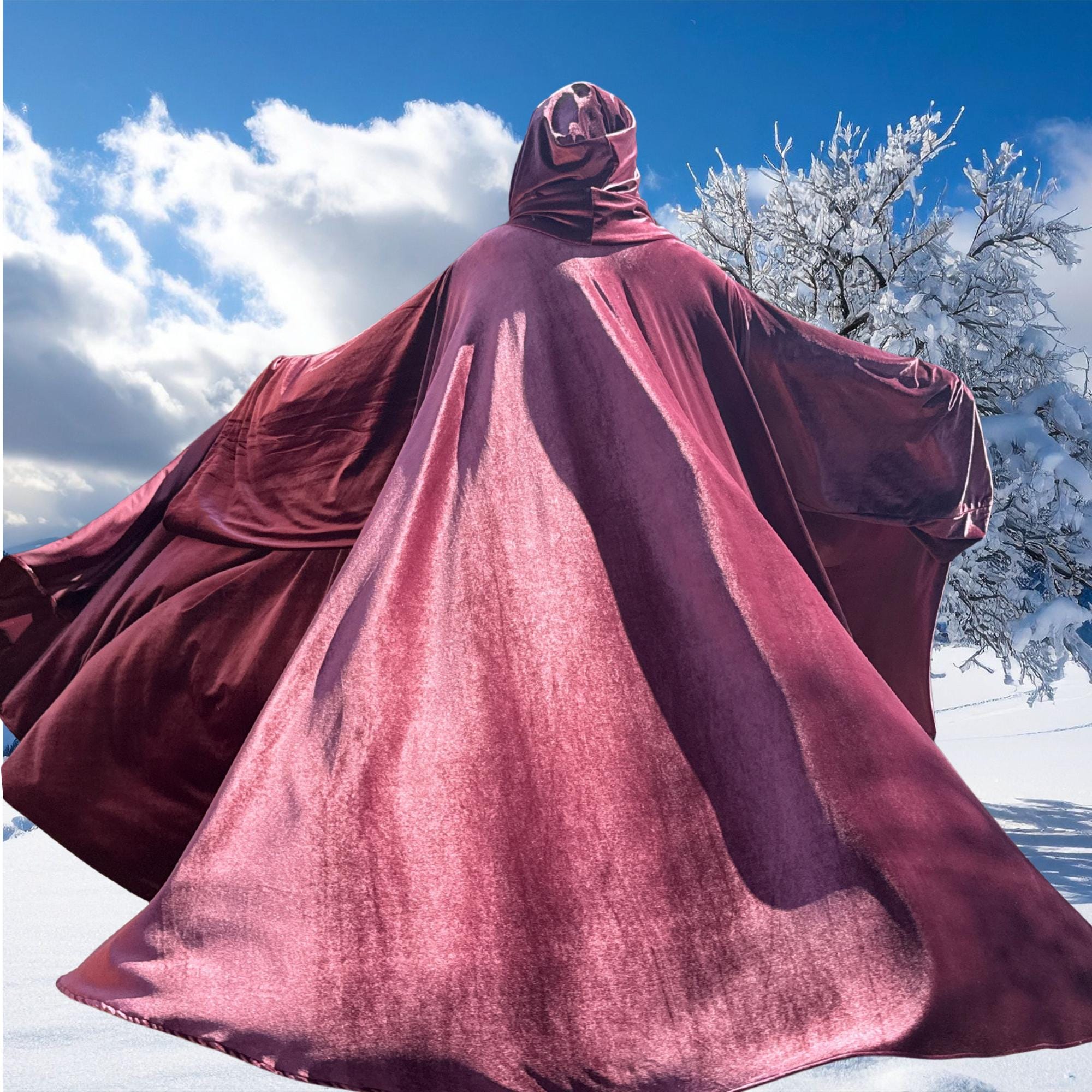 Mauve Pink Silk Velvet FULL Circle Cloak, Lined Hood, Pockets ...