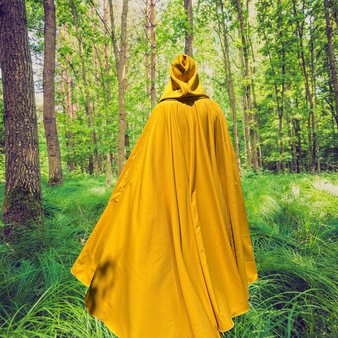Mustard Yellow FULL Circle Hooded Cloak, Renaissance Cosplay, Pockets ...