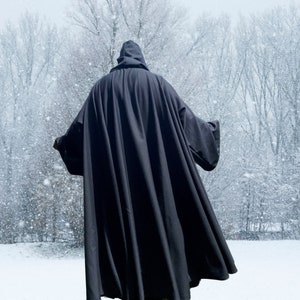 Dark Navy Hooded Cloak, Full Sleeves Cloak, Large Pockets, Navy Cloak ...