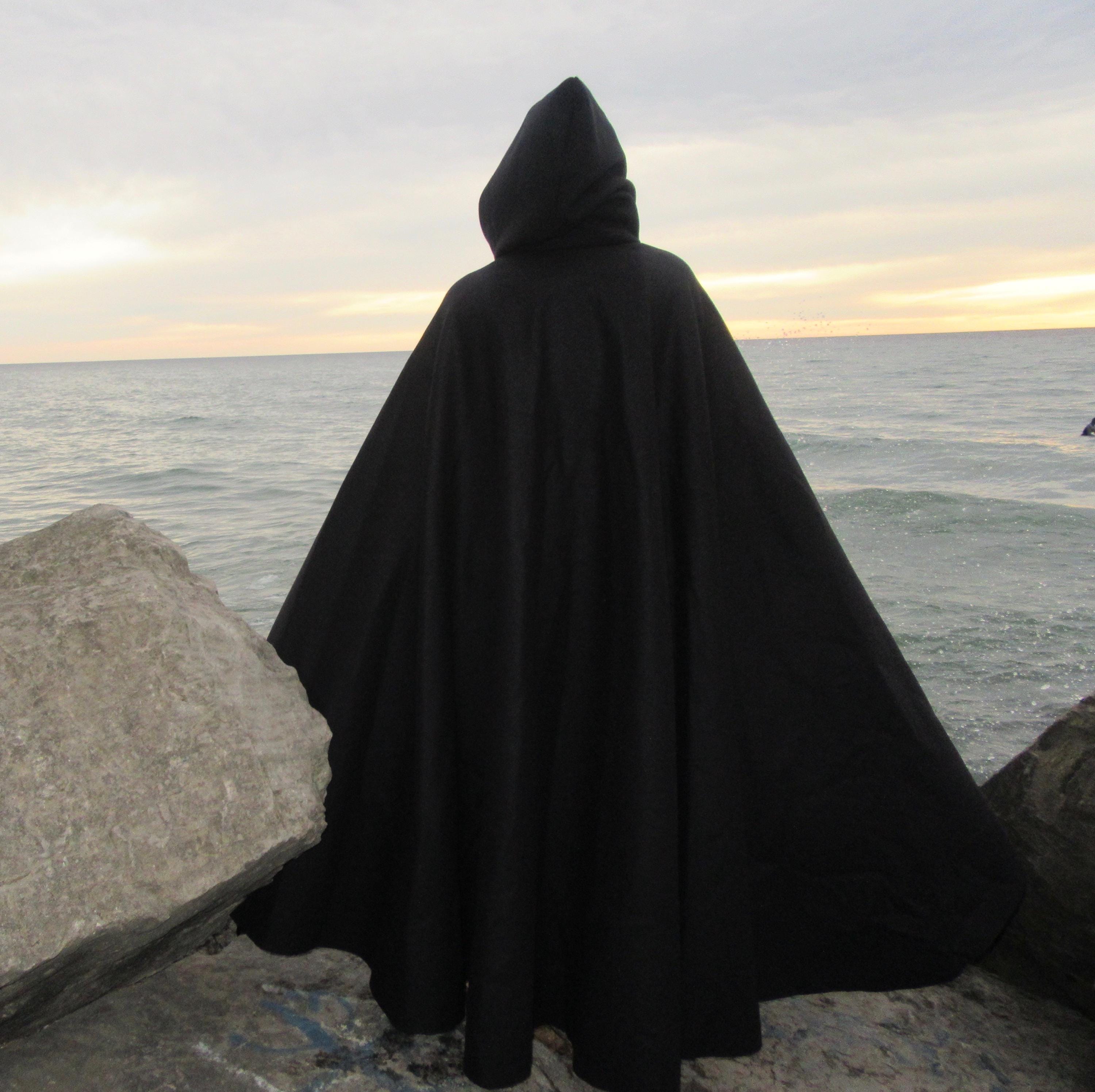 Black Melton Wool 3/4 Circle Cloak, Hooded Cloak W/pockets, Custom ...