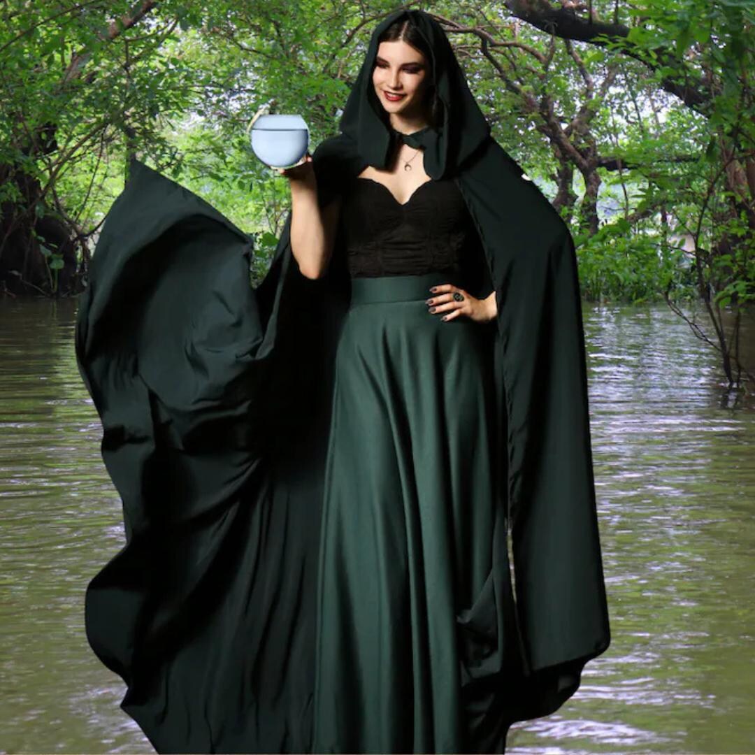 Dark Green Large Hooded Cloak~ Renaissance Fair, Gothic, Witch, Fantasy ...