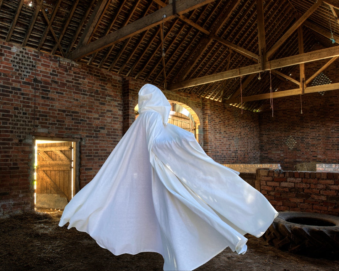 White FULL Circle Cloak, White Ritual Cloak, Hooded Cloak W/2 Pockets ...