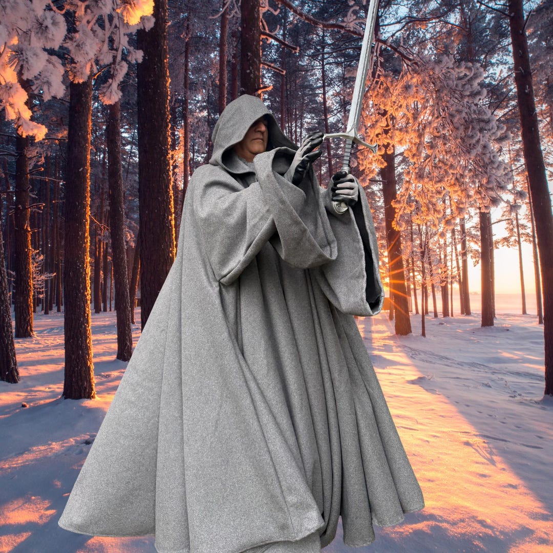 PURE WOOL Slate Grey Melton Cloak~ Large Hooded Grey Cloak~ Custom Made ...