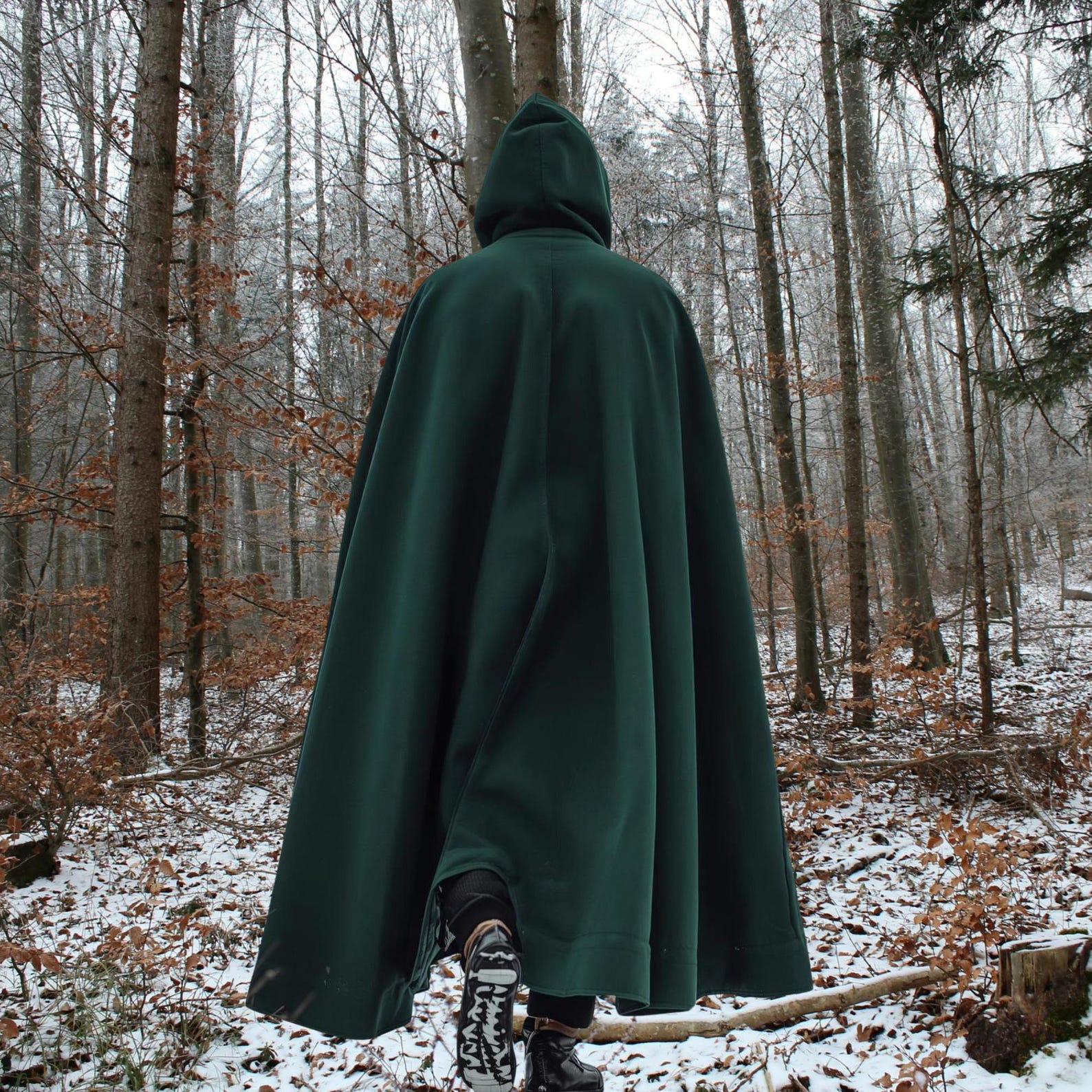 Half Circle Dark Green Large Hooded Cloak, Cosplay,renaissance Fair ...