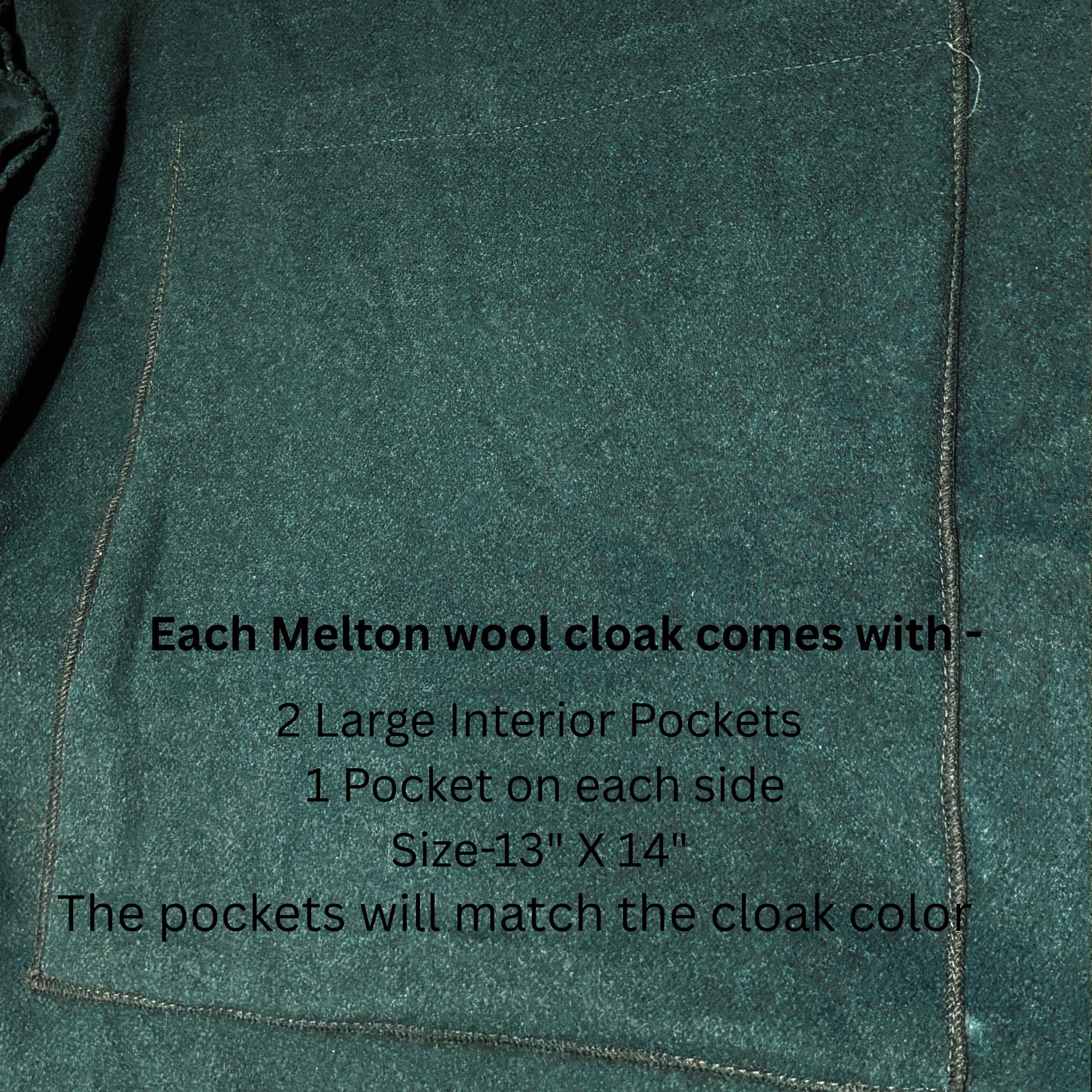 Dark Green Melton WOOL Cloak~ Large Hooded Cloak~ 2 Large Pockets ...