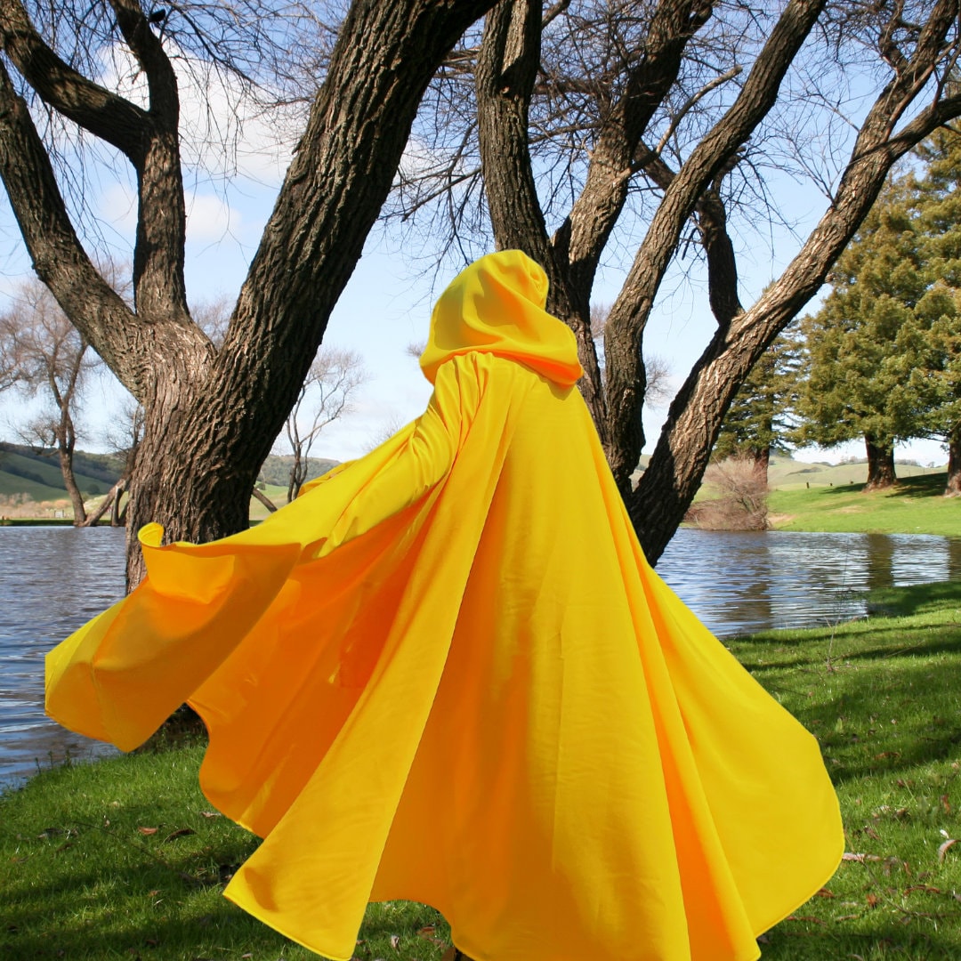 Golden Yellow Color Full Circle Cloak Sunflower Color Hooded Cloak ...