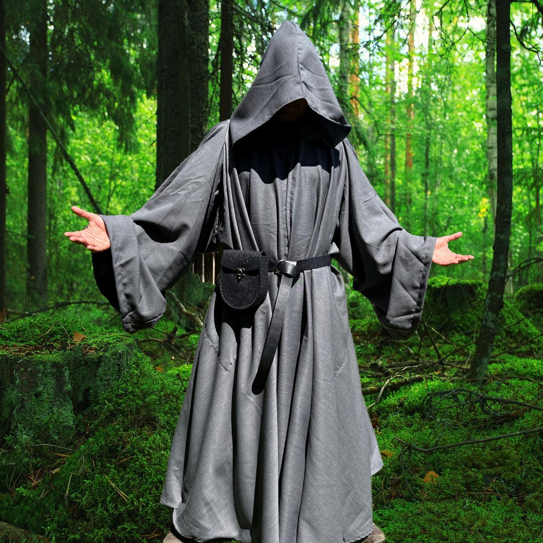 Grey Wizard Cloak, Hooded Cloak With Pockets, Cosplay Cloak, Medieval ...