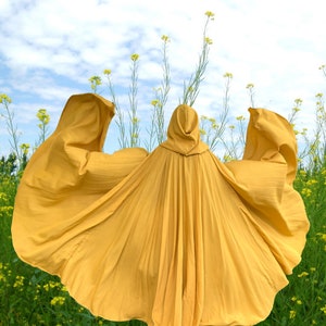 Mustard Yellow LINEN Cloak, Hooded Cloak, Larp Renaissance, Medieval ...