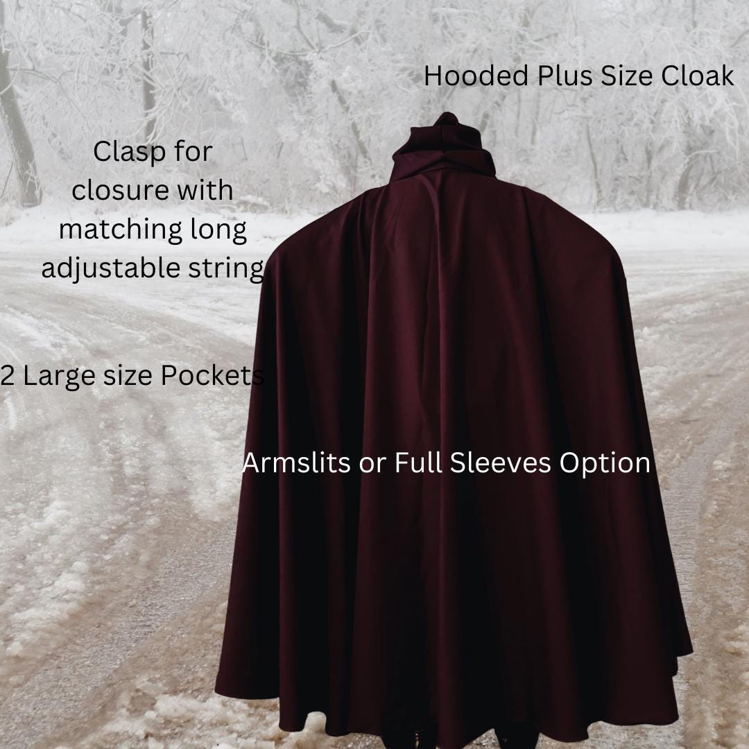 Plus Size Burgundy Cloak, Full Circle Cloak , Large Hooded Cloak ...