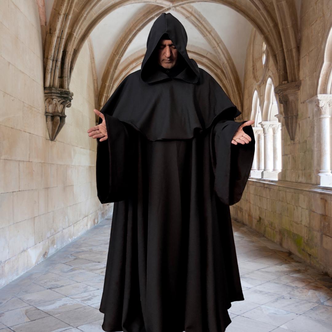Black Medieval Monk Robe, Hooded Cowl, Pocket, Plus Size Cloak/robe - Etsy