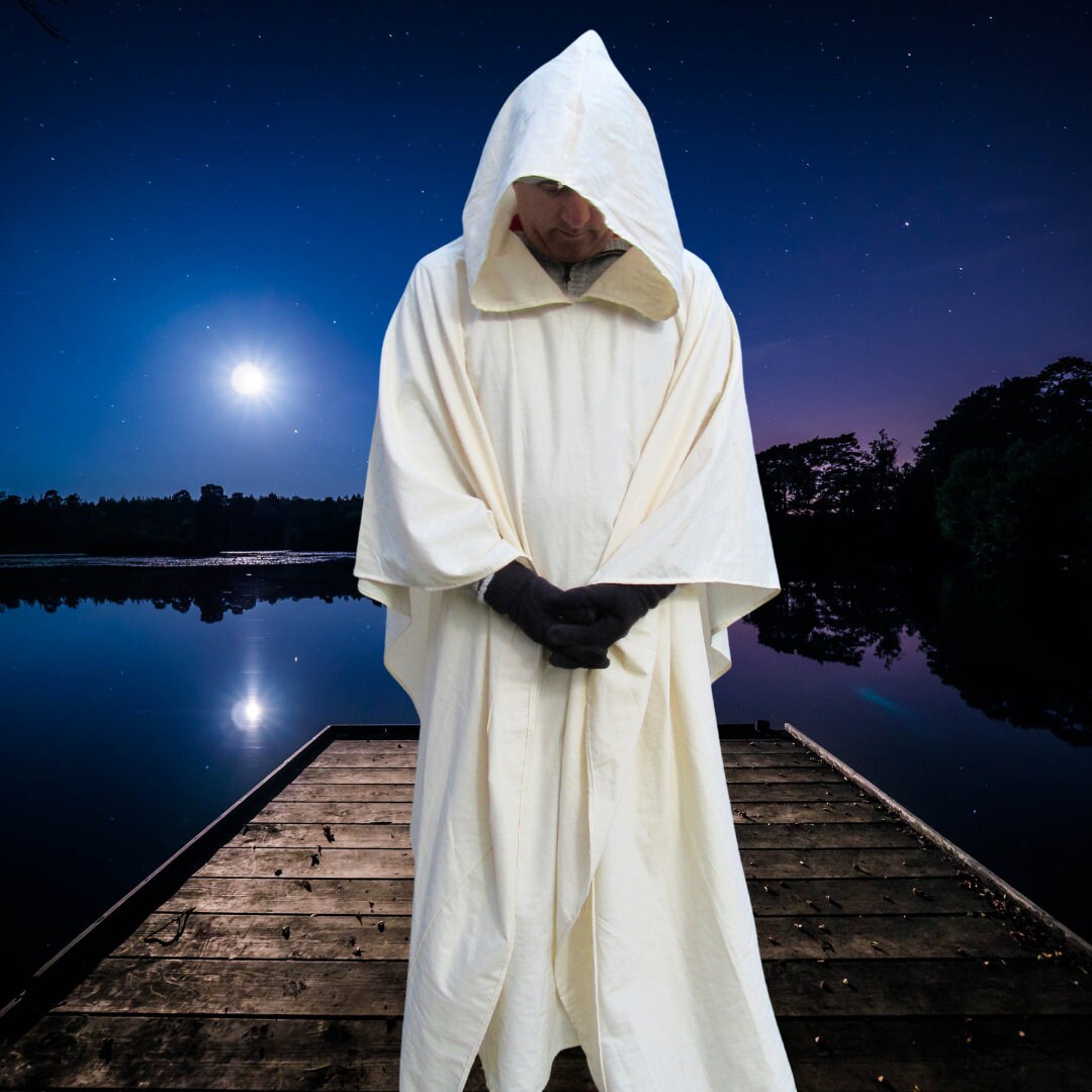 Pure Linin Ecru Color Hooded Cape Full Length Cape Cosplay Cape Beige ...