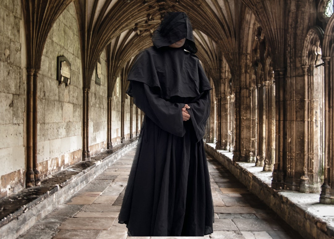 Medieval Monk Full Sleeves Robe~ Hooded Cowl, Pocket Robe~ Religious ...