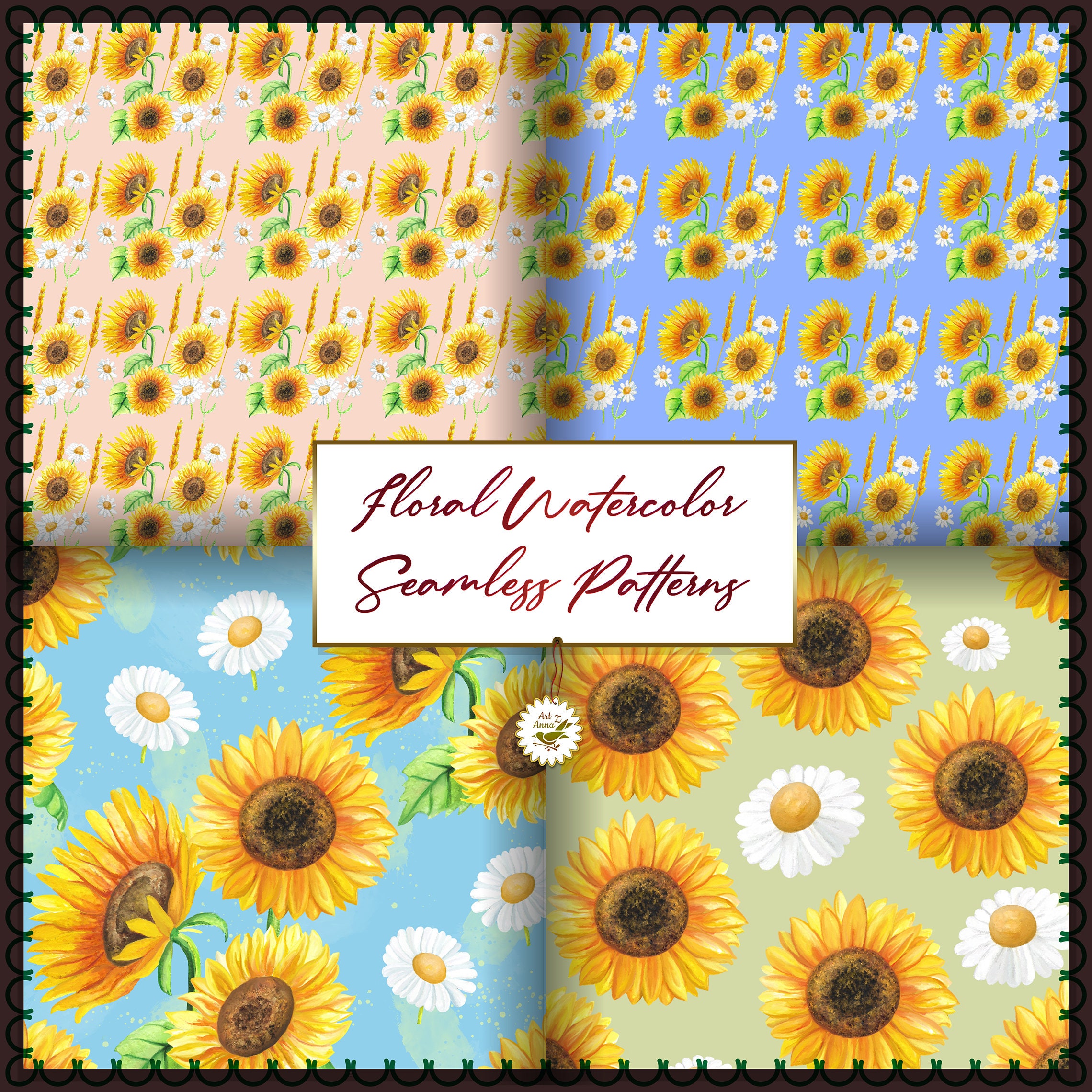 Watercolor Sunflowers Digital Paper Set for Instant Download. - Etsy