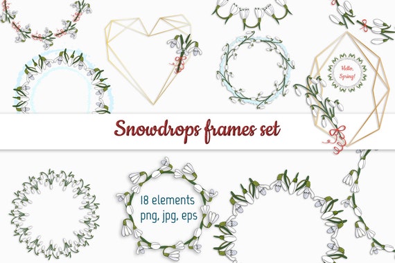 Snowdrops Clipart and Floral Frame Set 18 High Quality | Etsy