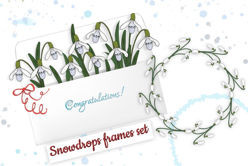 Snowdrops Clipart and Floral Frame Set, 18 High Quality Graphic Objects ...