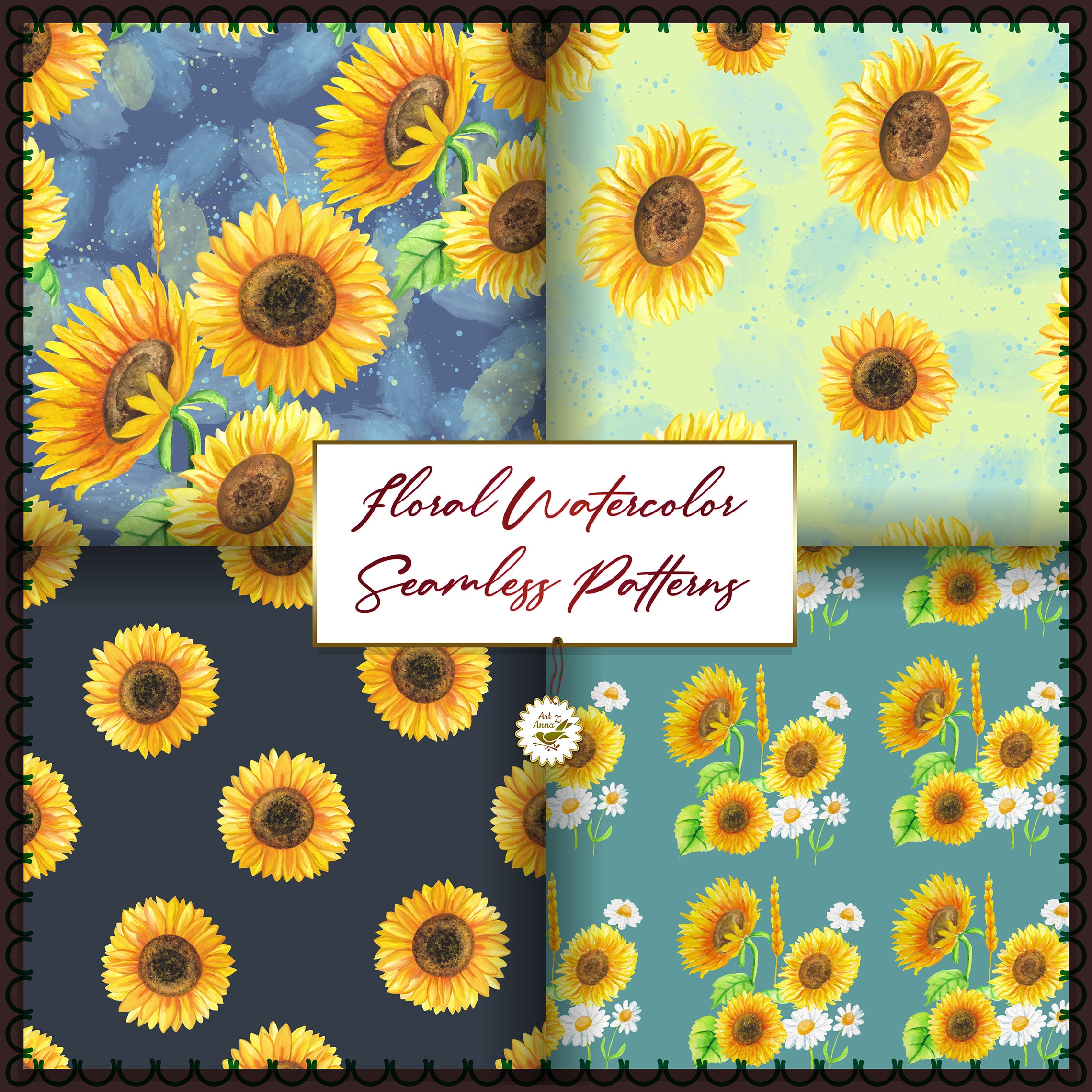 Watercolor Sunflowers Digital Paper Set for Instant Download. - Etsy