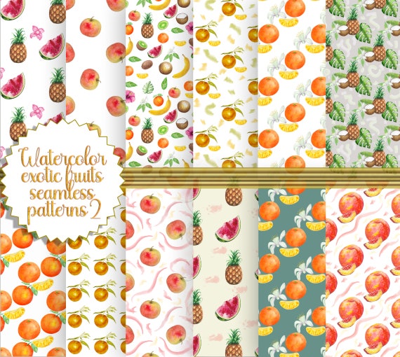 Watercolor Tropical Fruits Digital Papers Set. for Fabric | Etsy