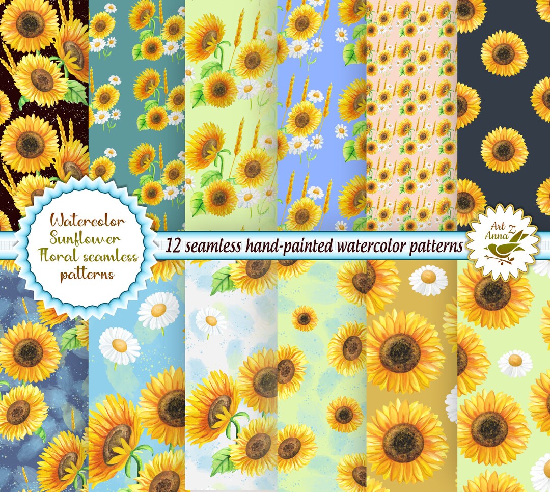 Watercolor Sunflowers Digital Paper Set for Instant Download. - Etsy