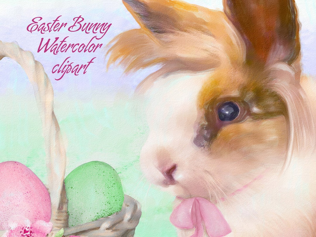 Easter Bunny Watercolor Clipart Digital Set: Bunny, Eggs Basket, Spring ...