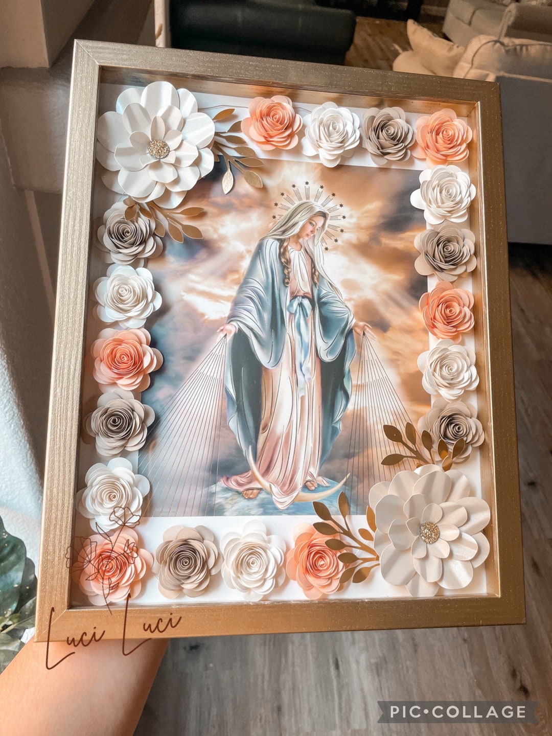 Virgin Mary Shadow Box With Lights / Frame Virgin Mary / Religious ...