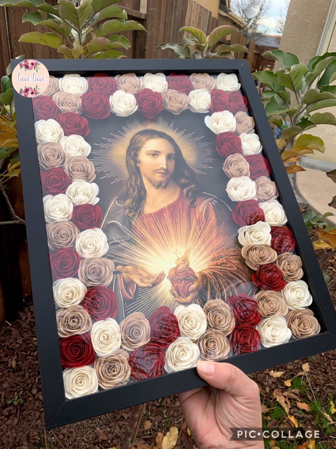 Sacred Heart of Jesus Picture of Flowers Shadow Box - Etsy