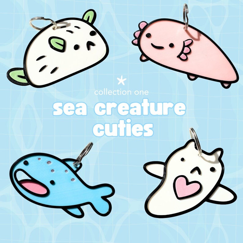 Sea Creatures Keychain: Sea Bunny, Axolotl, Clione, Whale Shark - Etsy ...