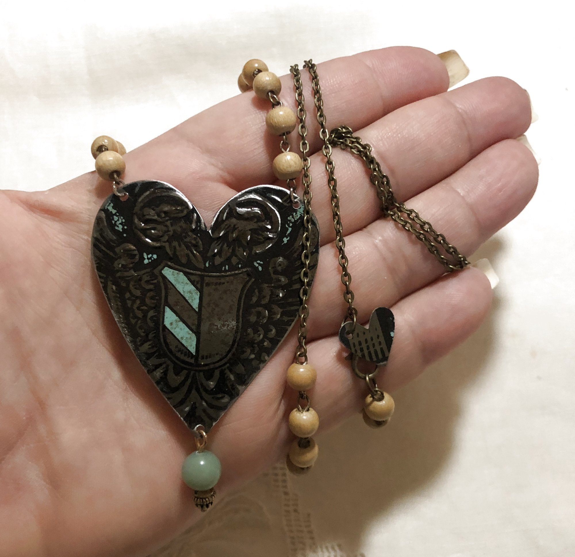 Tin Heart Necklace Medieval Coat of Arms Upcycled Vintage - Etsy
