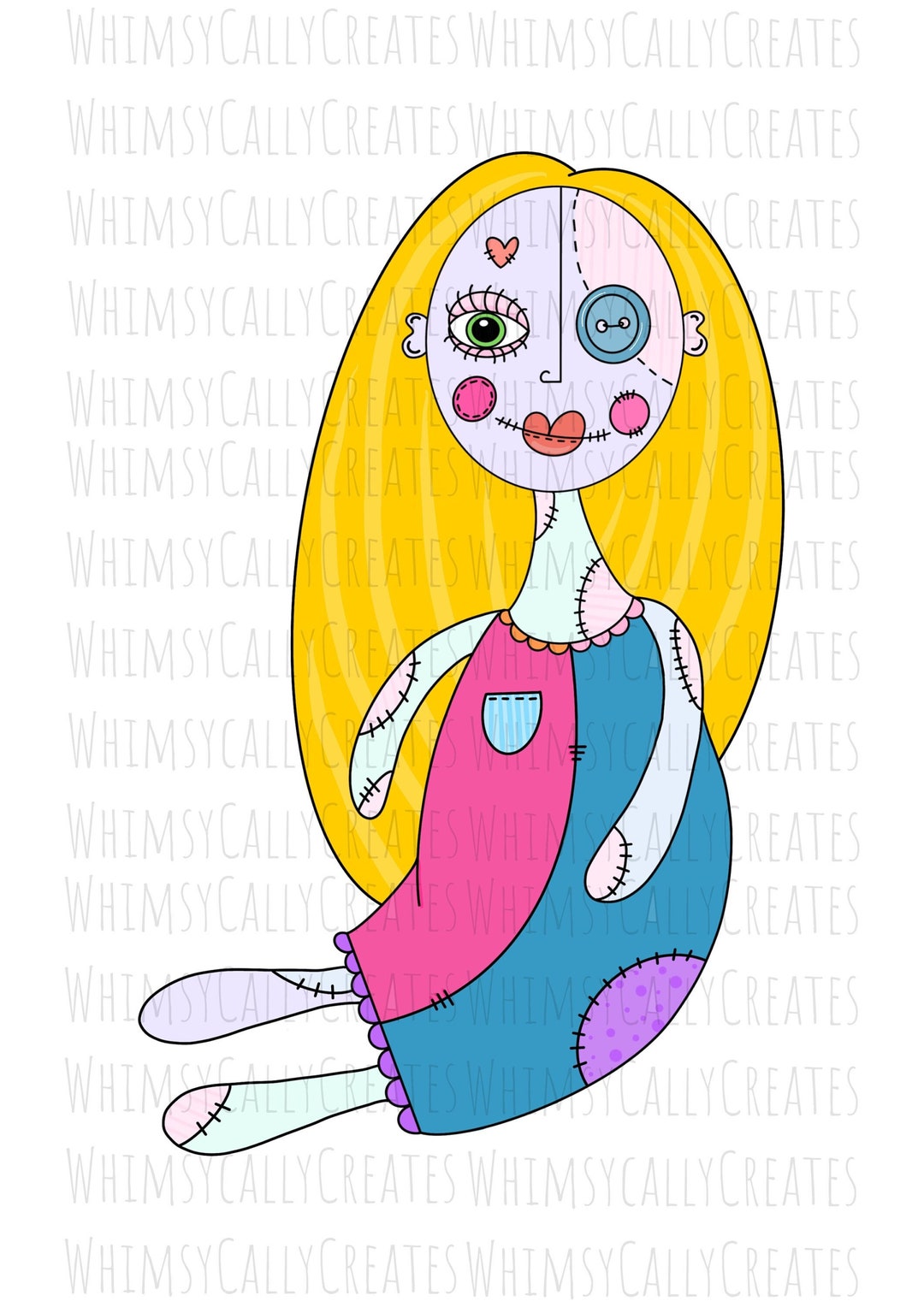 Patchwork Rag Doll Printable Artwork, Whimsical Artwork, Digital ...