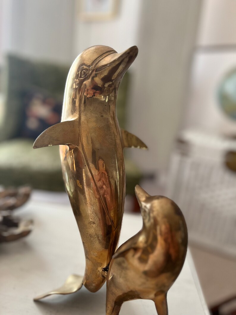 Mama and Baby Brass Dolphin - Etsy