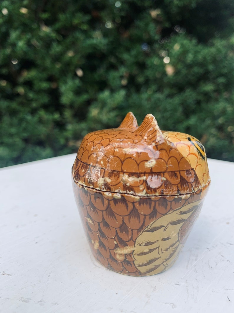 Vintage Paper Mache Owl Trinket Box - Etsy