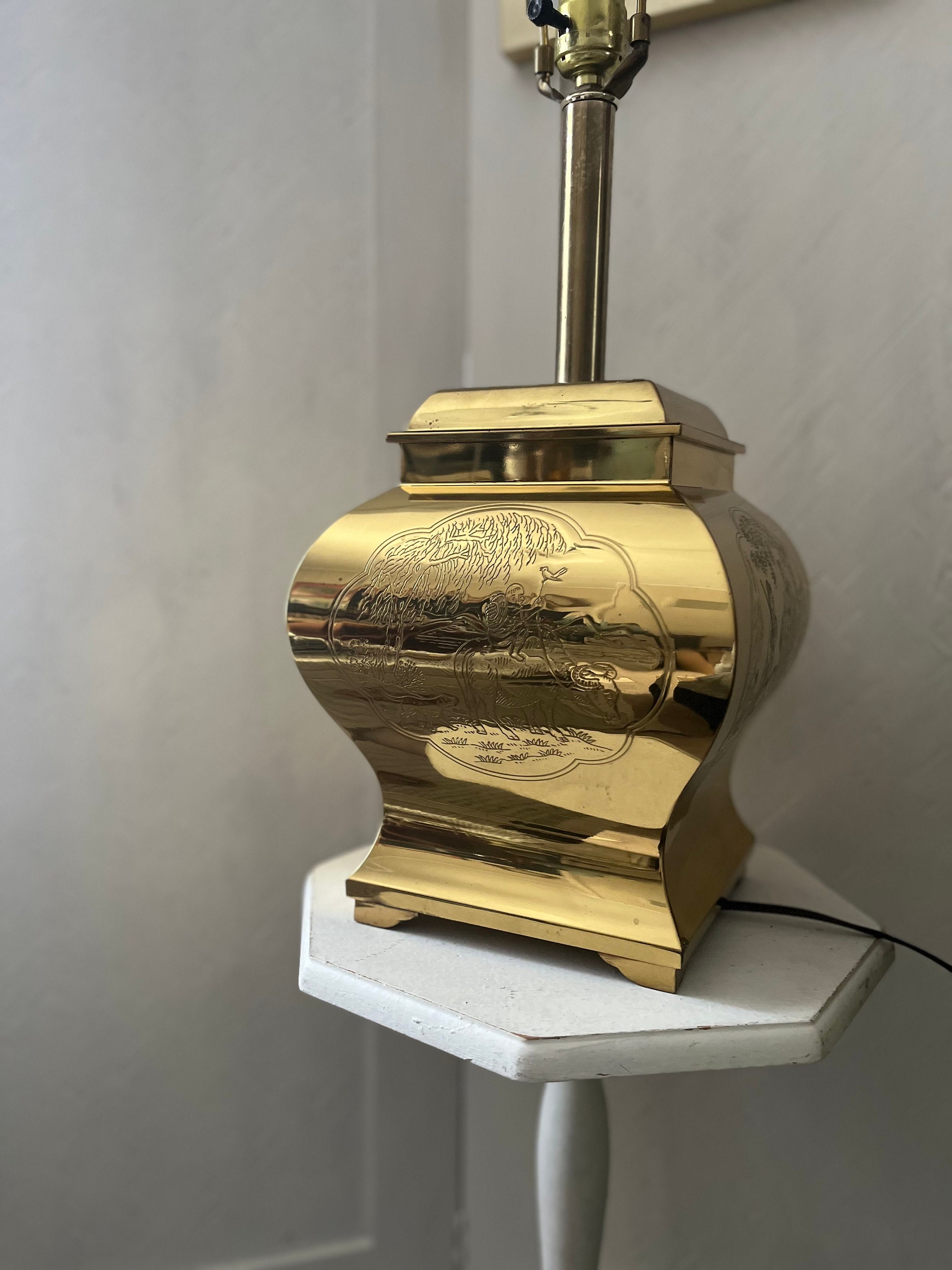 Vintage Brass Etched Asian Lamp - Etsy