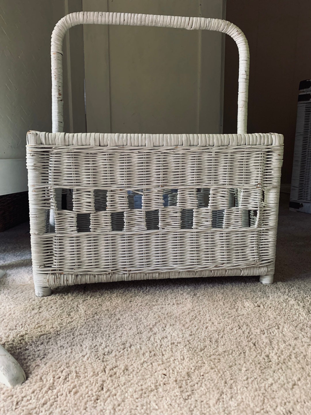 Vintage Wicker Magazine Rack - Etsy