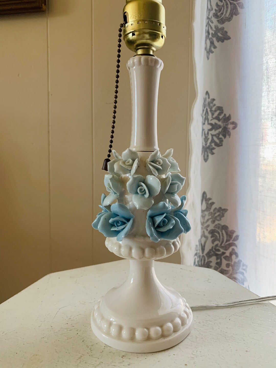 Vintage Porcelain Blue Floral Lamp - Etsy