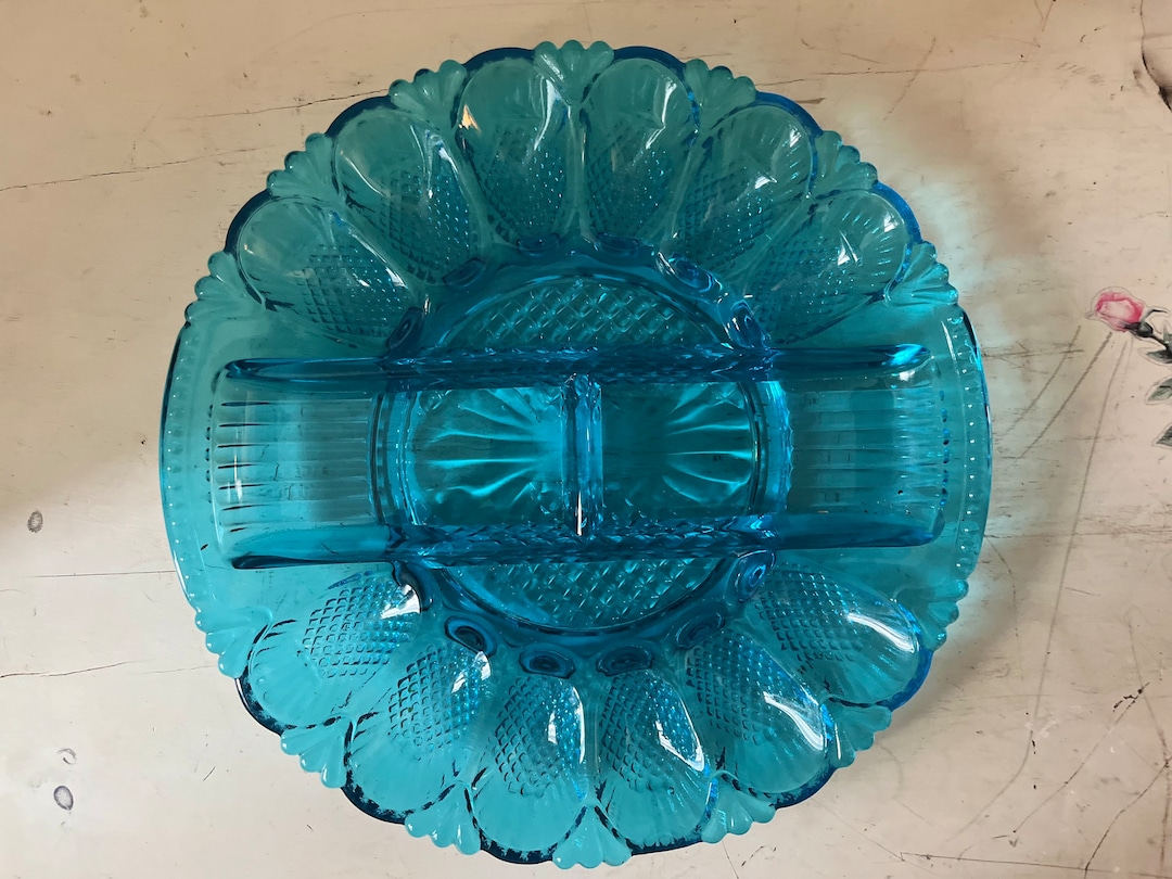 Vintage Electric Blue Egg Plate - Etsy