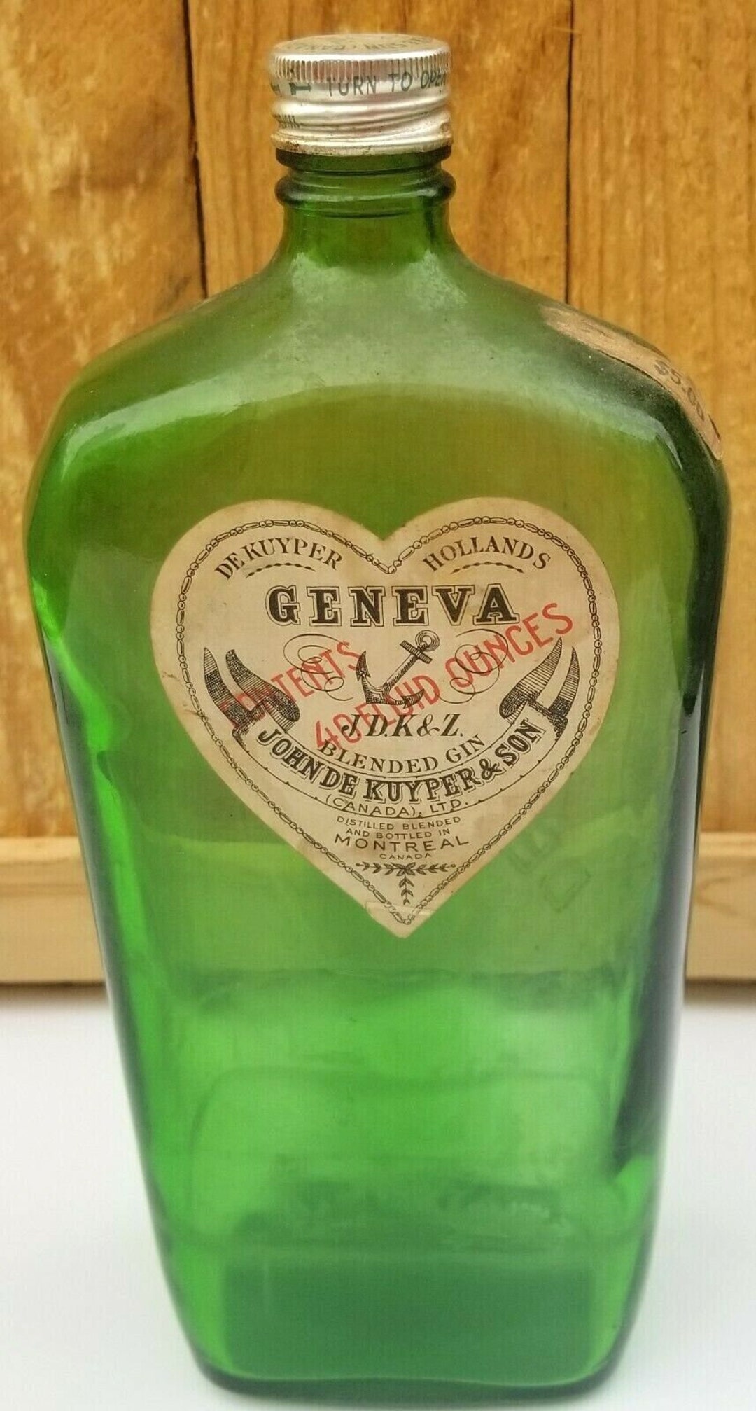 Vintage John De Kuyper Geneva Gin Green Bottle 40 Oz Montreal Canada 10 ...